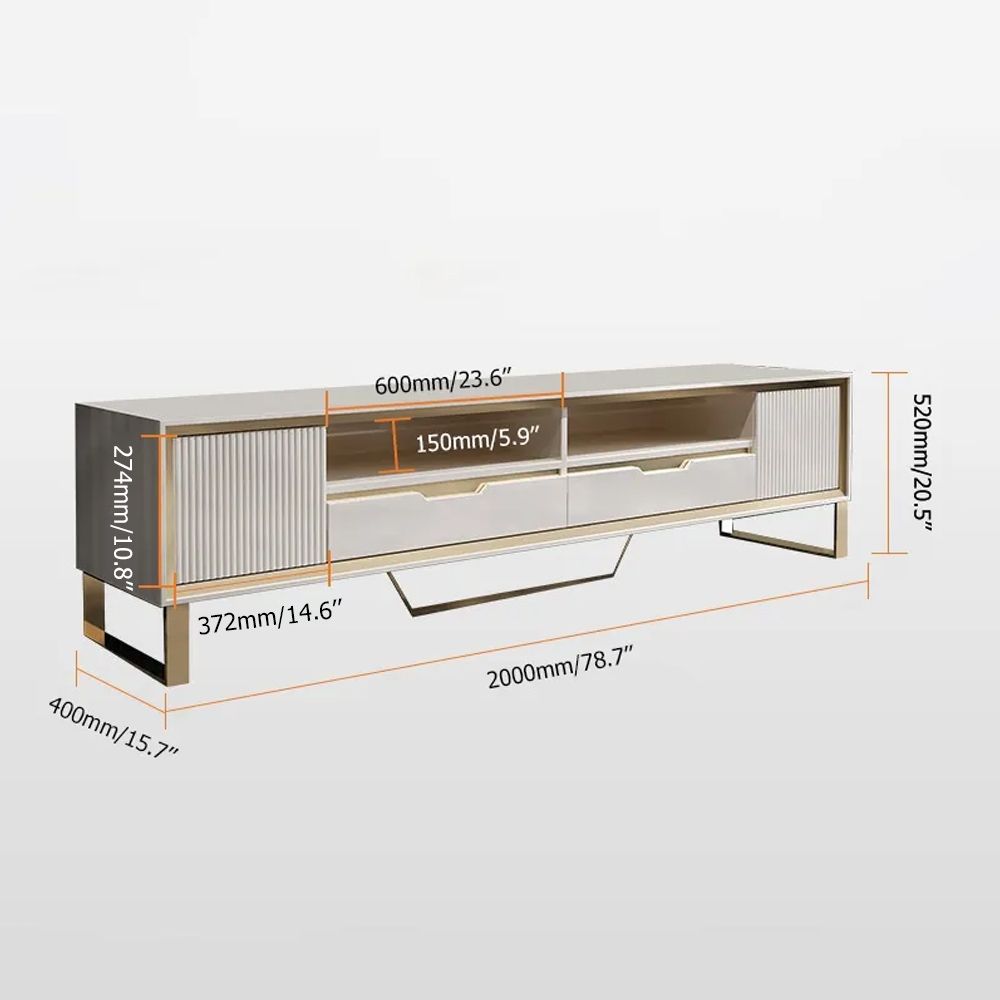 Modern 79" TV Stand Rectangular TV Stand With Drawers with Doors In White