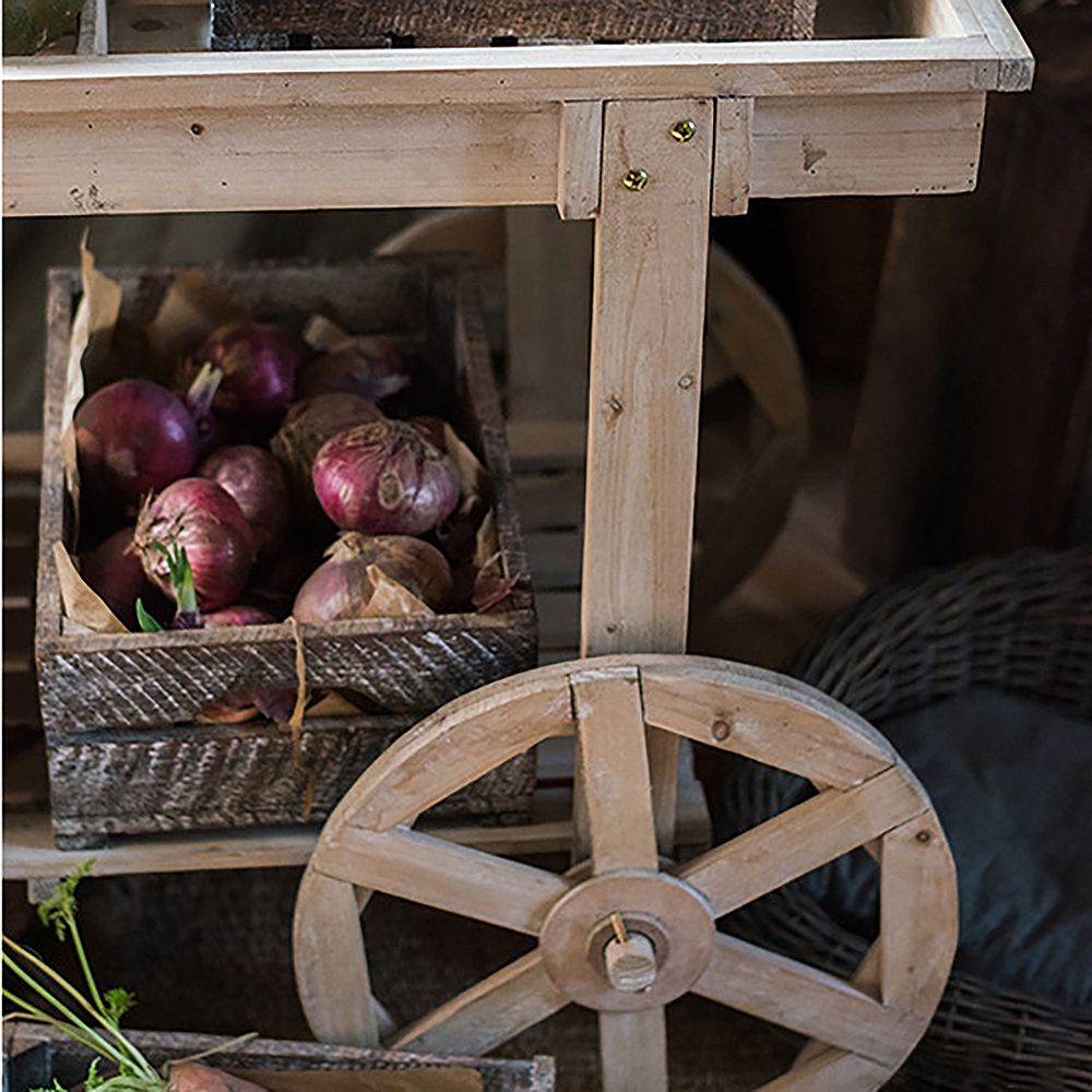 Natural Solid Wood Garden Cart Display Plant Stand Potting Bench