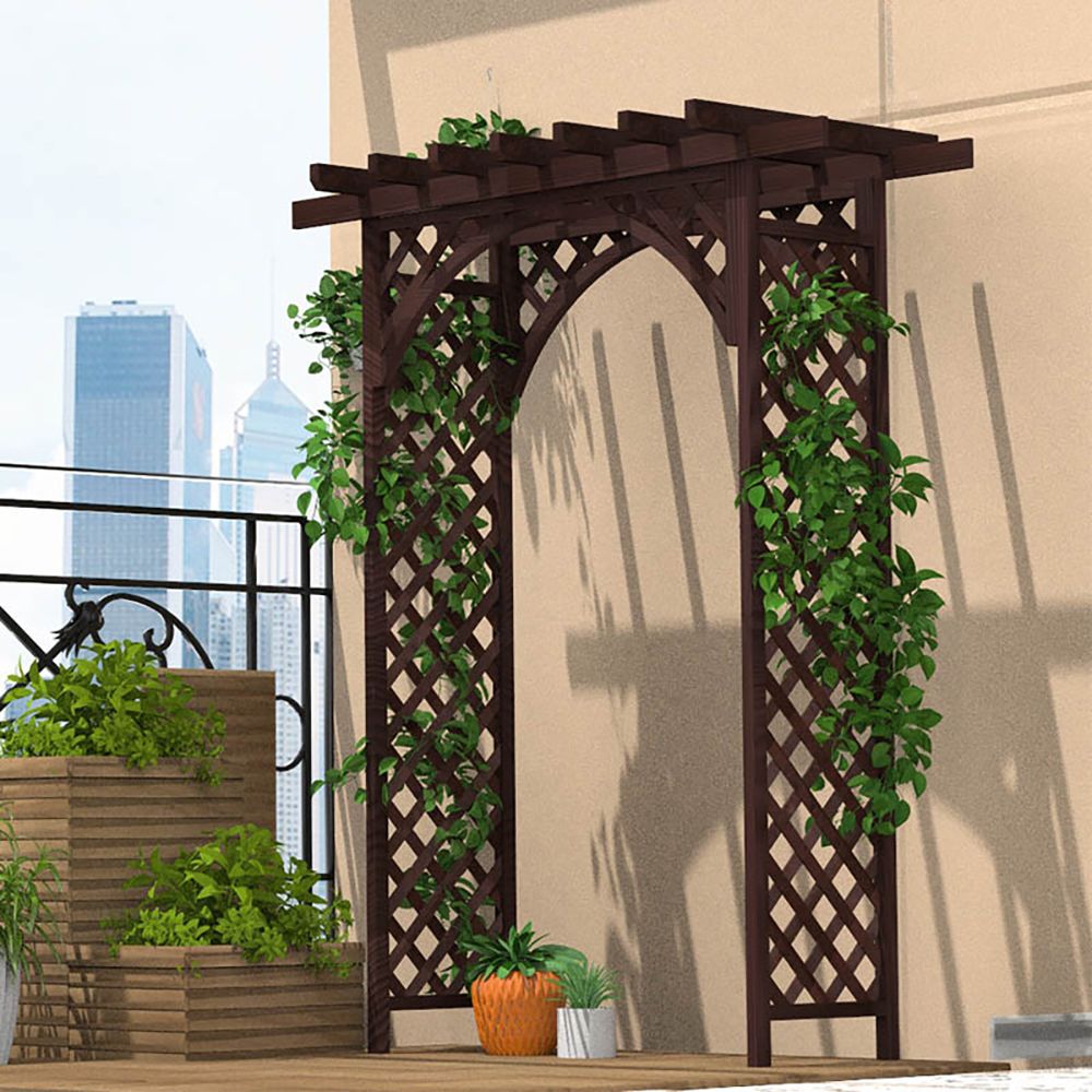 66.9" Outdoor Flat Arch Wooden Garden Arbor Plant Trellis
