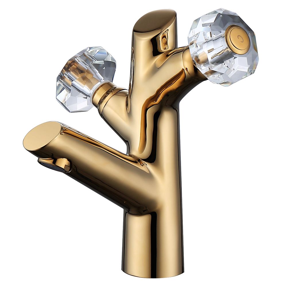 Gold Monobloc Basin Tap Dual Crystal Handle Stainless Steel