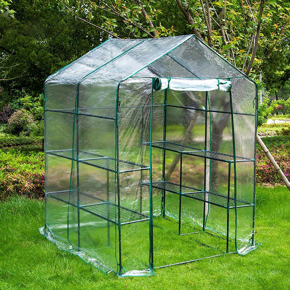 Two Door Walk-In PVC Greenhouse Outdoor Pure Garden Anchors and Roll-Up ...