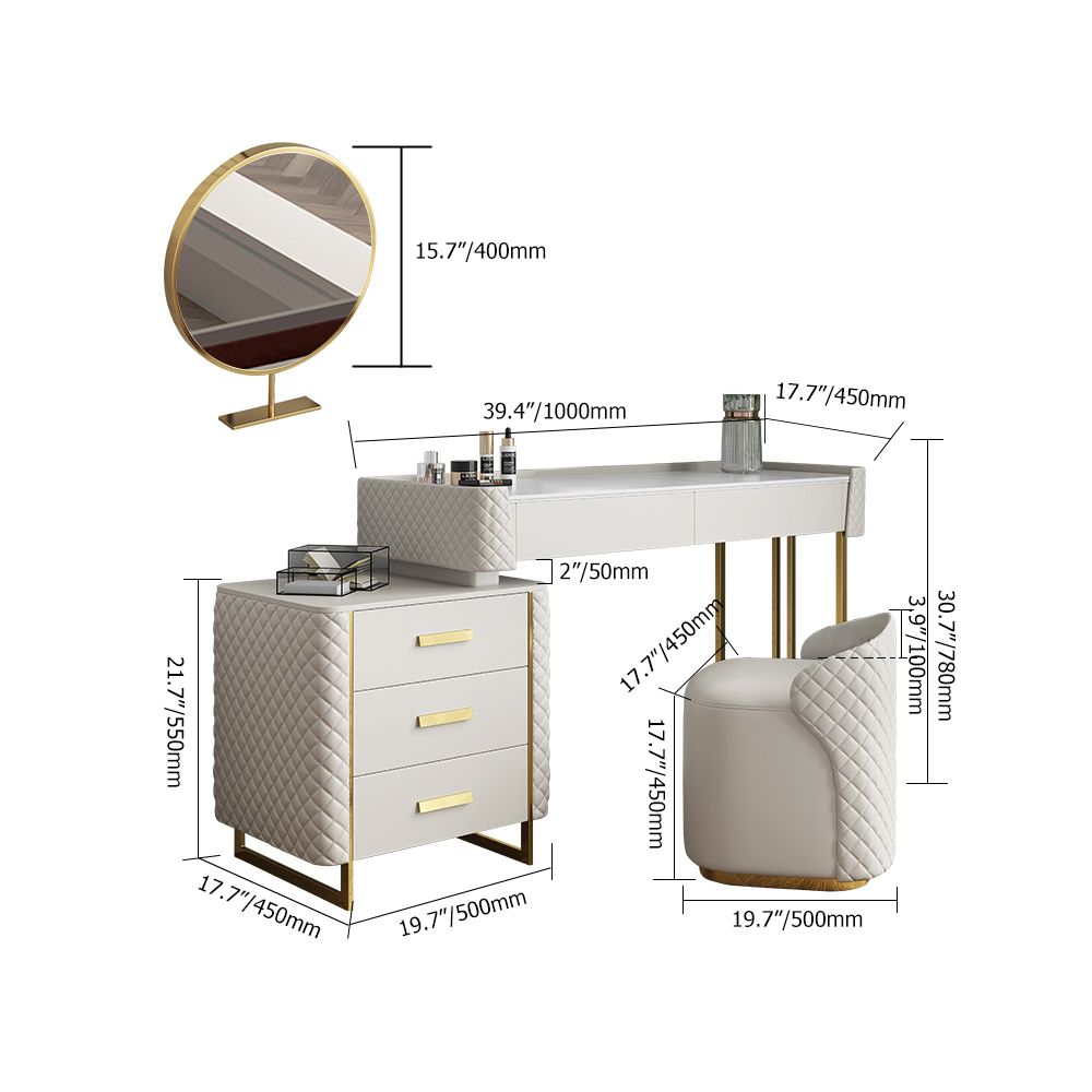 White Makeup Vanity Set Extendable Dressing Table Seat & Mirror Included