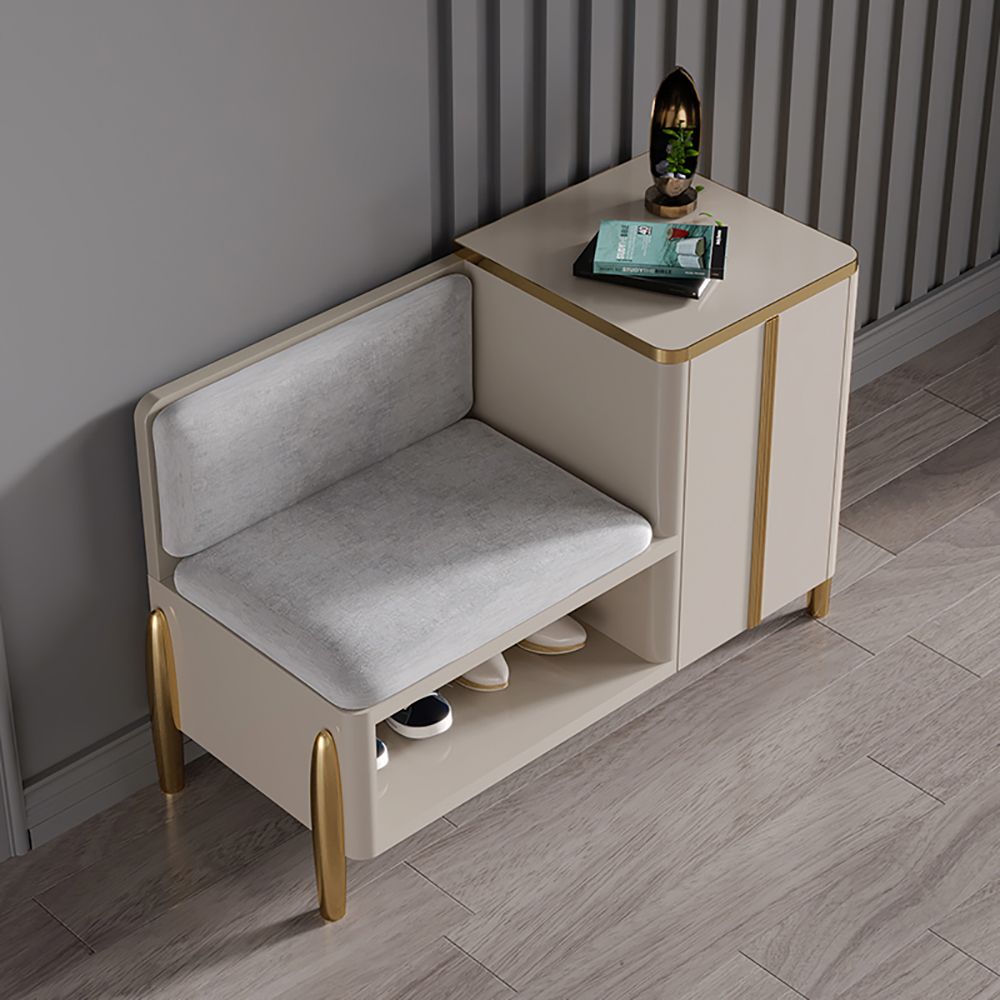 Modern Wood Entryway Bench Velvet Upholstered Shoe Storage Bench