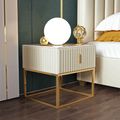 Off White Nightstand Faux Marble Top PU Upholstery 1-Drawer Bedside ...