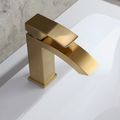Contemporary Style Brushed Gold Single Hole Deck Mounted Bathroom Sink Faucet-Homary