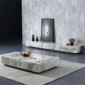 Modern Gray Rectangle Coffee Table with Stone Top & Storage-Homary