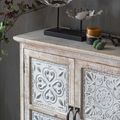 Distressed White Buffet Table with Storage 2 Doors & 1 Door-Homary