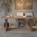 59.1" Rustic Farmhouse Wooden Office Desk in Natural with Trestle-Homary