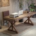 59.1" Rustic Farmhouse Wooden Office Desk in Natural with Trestle-Homary