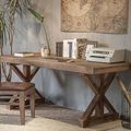 59.1" Rustic Farmhouse Wooden Office Desk in Natural with Trestle-Homary