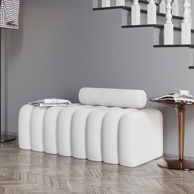 Modern Line Tufted Bench Upholstered Bench with Round Back White-Homary