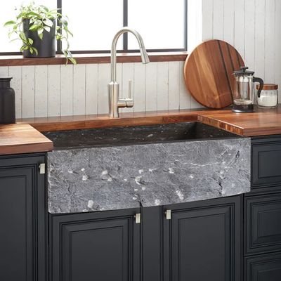 33" Farmhouse Black Kitchen Sink Natural Stone Single Large Sink with ...