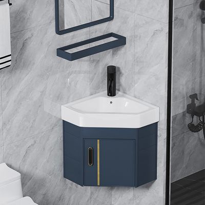 17" Deep Blue Floating Small Corner Bathroom Vanity with Ceramics ...