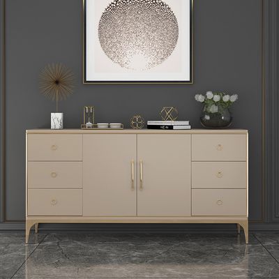 63" Modern Champagne Sideboard Buffet 2-Doors & 6-Drawer Kitchen ...