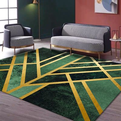 Green and Gold Modern Abstract Rectangle Indoor Area Rug 5'x7'-Homary