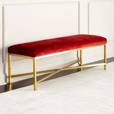 Contemporary Red Upholstered Fabric Bench Foam Filled Seat Armless ...