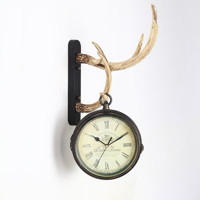 Rustic Cottage Resin Antler Clock Hanging Wall Clock Two Sided Antique ...
