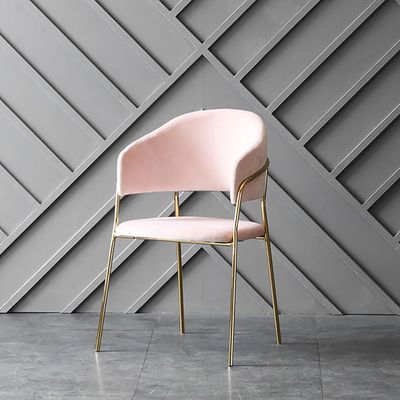 Pink Velvet Dining Chair Mordern Arm Chair Metal in Gold-Homary