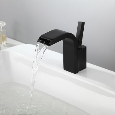 Waterfall Spout Single Joystick Handle Bathroom Sink Faucet in Matte ...