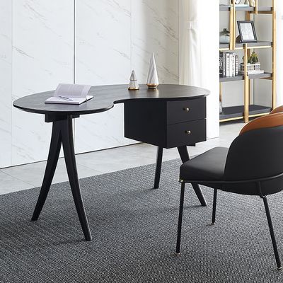 Black Writing Desk with 2-Drawer Modern Computer Desk MDF-Homary