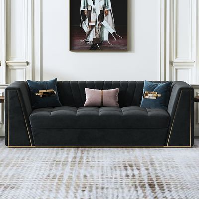 90.6" Modular Velvet Sofa Deep Gray Tufted Upholstery Modern Couch ...