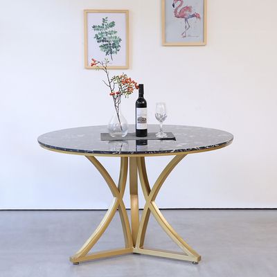 Modern Black Round Coffee Table with Marble Top & Metal Base-Homary