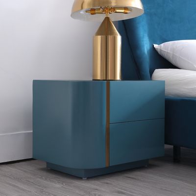 Modern Unique Blue and Gold Wood Nightstand 2-Drawer Nightstand-Homary