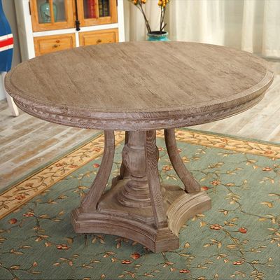 Farmhouse 48" Round Pedestal Dining Table Oak Solid Wood-Homary