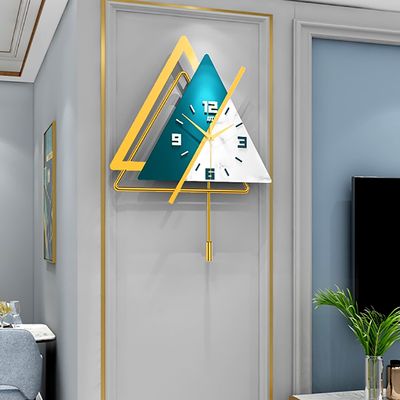 Modern Geometric Triangles Wall Clock with Double Layer Design&Golden ...