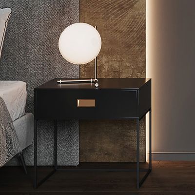 Modern Black Nightstand 1-Drawer Bedside Table High Metal Base-Homary