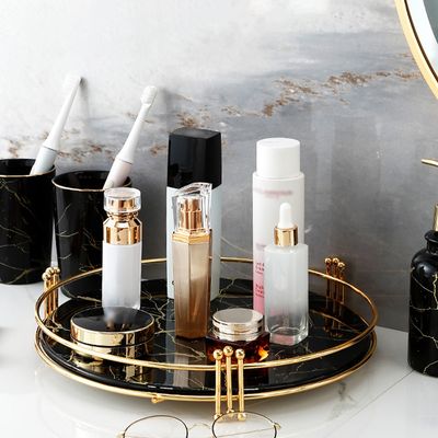 Contemporary Round Desk Organizer Storage Tray with Handles-Homary