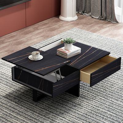 Modern Black Lift Top Coffee Table with Storage in Wood & Metal-Homary