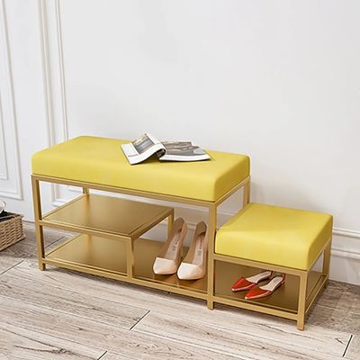 Yellow Contemporary Bench Velvet Upholstered Bench for Shoe Storage-Homary