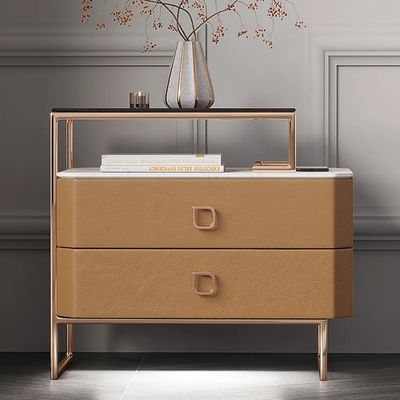 Orange Nightstand Microfiber Leather Upholstery Bedside Table with ...