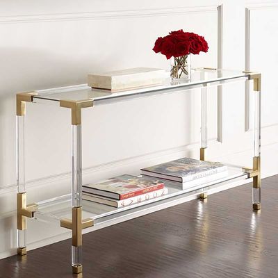 Narrow Console Table with Shelf Tempered Glass Top & Acrylic Frame-Homary