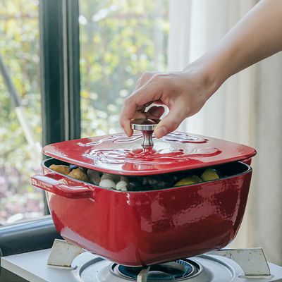 Nonstick Cast Iron Square Dutch Oven with Lid Braiser -Homary