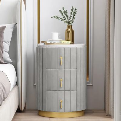 Modern Nightstand Gray Round Nightstand with 3 Drawers Nightstand with ...