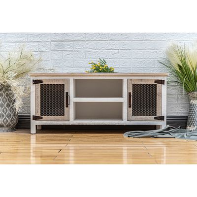 American Style Distressed White TV Stand 2 Mesh Doors 1-Shelf 1067mm TV ...