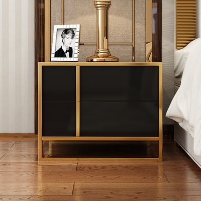 Rimh Black Lacquer Bedroom Nightstand Stainless Steel in Gold-Homary