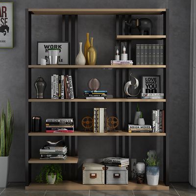 2000mm Modern Natural Etagere Bookcase 6-Tier Bookshelf Display in ...