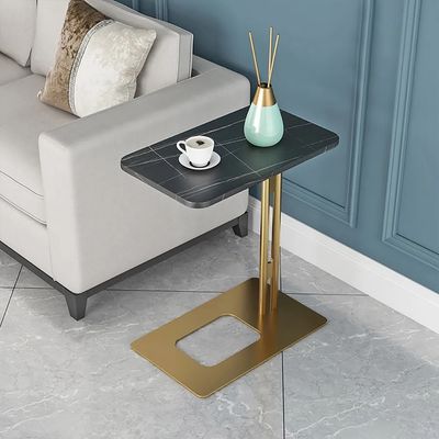 Black Modern End Table with Sintered Stone Top & Metal Base Side Table ...
