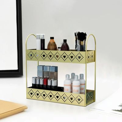 Gold Shelving 2-Tier Metal Bathroom Storage Rack Desk Organizer-Homary