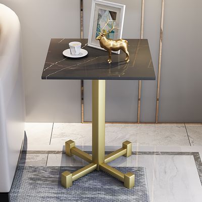 Black Modern Square End Table with Sintered Stone Top & Metal Frame-Homary