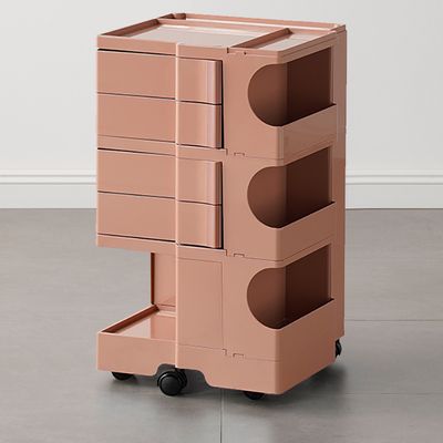 Pink End Table with Storage & Wheels Multifunction Side Table-Homary