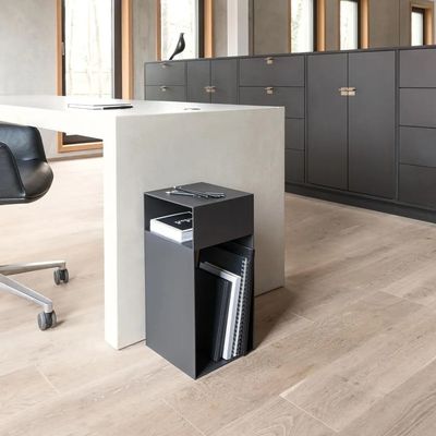 Modern Black Side Table with Storage End Table Metal-Homary