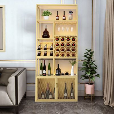Gold Contemporary Standing Wine Rack with Glass Rack-A-Homary