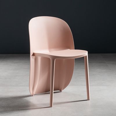Modern Pink Dining Chair PP Plastic Unique Backrest Armless Chair-Homary