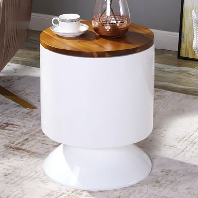 Modern White Round End Table with Wooden Top Side Table Style B-Homary