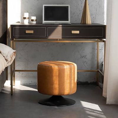 Modern Swivel Vanity Stool Brown Round Vanity Chair with Metal Base for ...