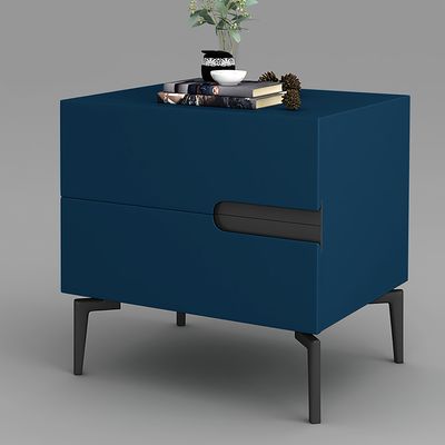 Bedroom Blue Nightstand with 2 Drawers PU Leather Upholstered Bedside ...
